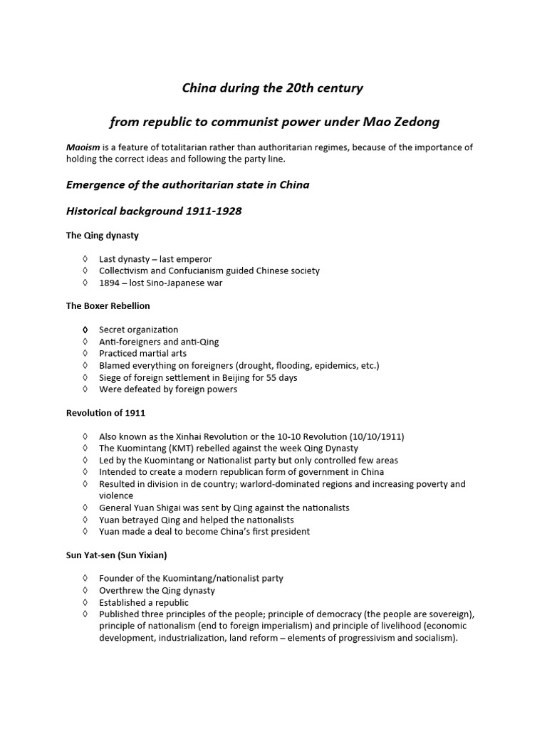 History HL - 20th Century China | PDF | Mao Zedong | Kuomintang