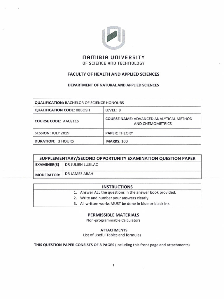 Aac811s - Advanced Analytical Method and Chemometrics - 2ND Opp - July ...