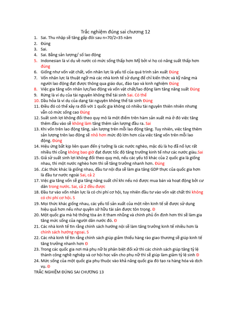 KTVM-Trắc Nghiệm Đúng Sai Chương 12 | PDF