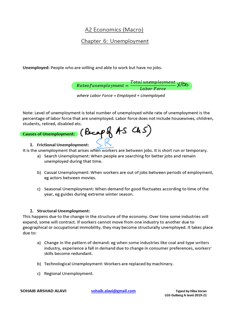 A2 Economics Chapter 13 | PDF | Unemployment | Labour Economics