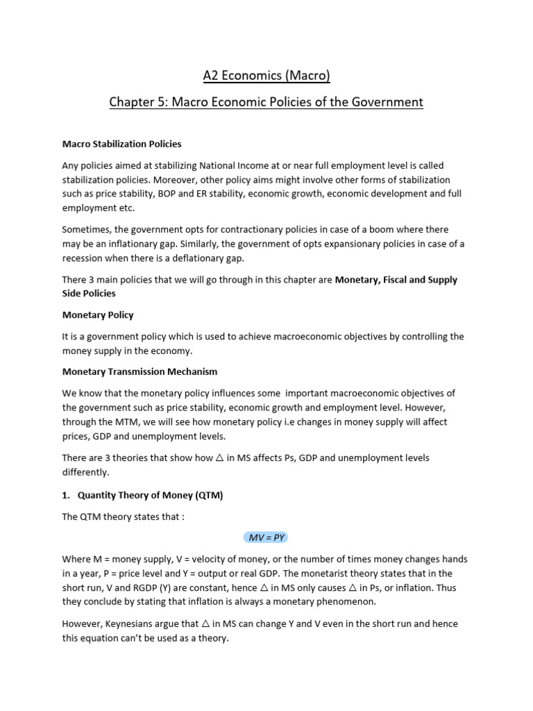 A2 Economics Chapter 12 | PDF | Macroeconomics | Fiscal Policy