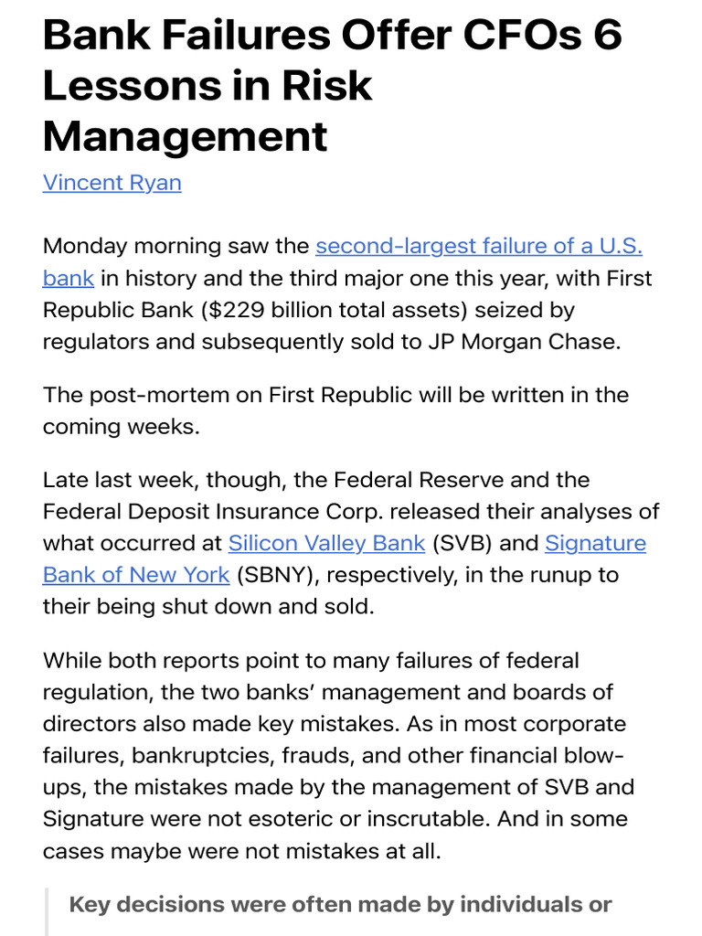 CHUYÊN ĐỀ 1 B-Bank Failures Offer CFOs 6 Lessons in Risk Management ... CHUYÊN ĐỀ 1 B-Bank Failures Offer CFOs 6 Lessons in Risk Management ...
