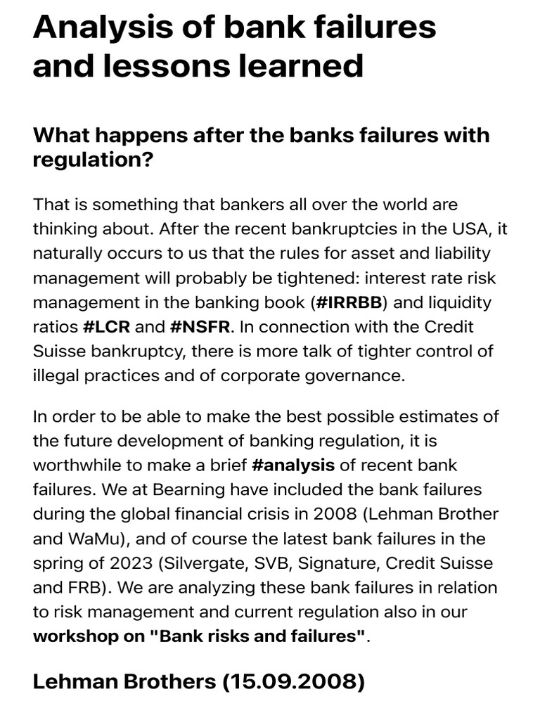 CHUYÊN ĐỀ 1A -Analysis of bank failures and lessons learned | PDF ...