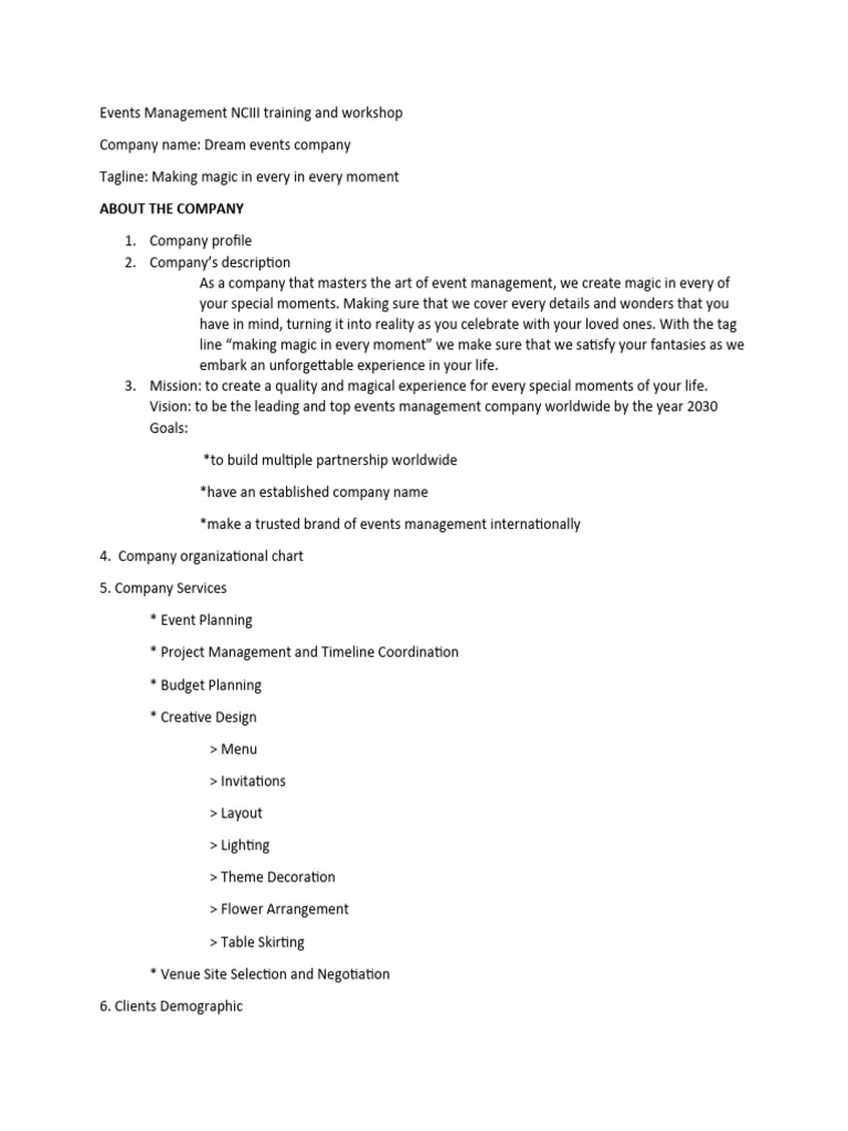 Events Management NCIII Training and Workshop | PDF | Business