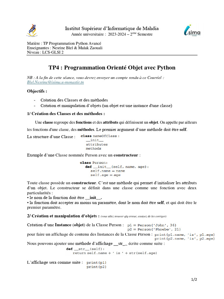 Tp4 Python - Poo | PDF | Développement de logiciel | Informatique