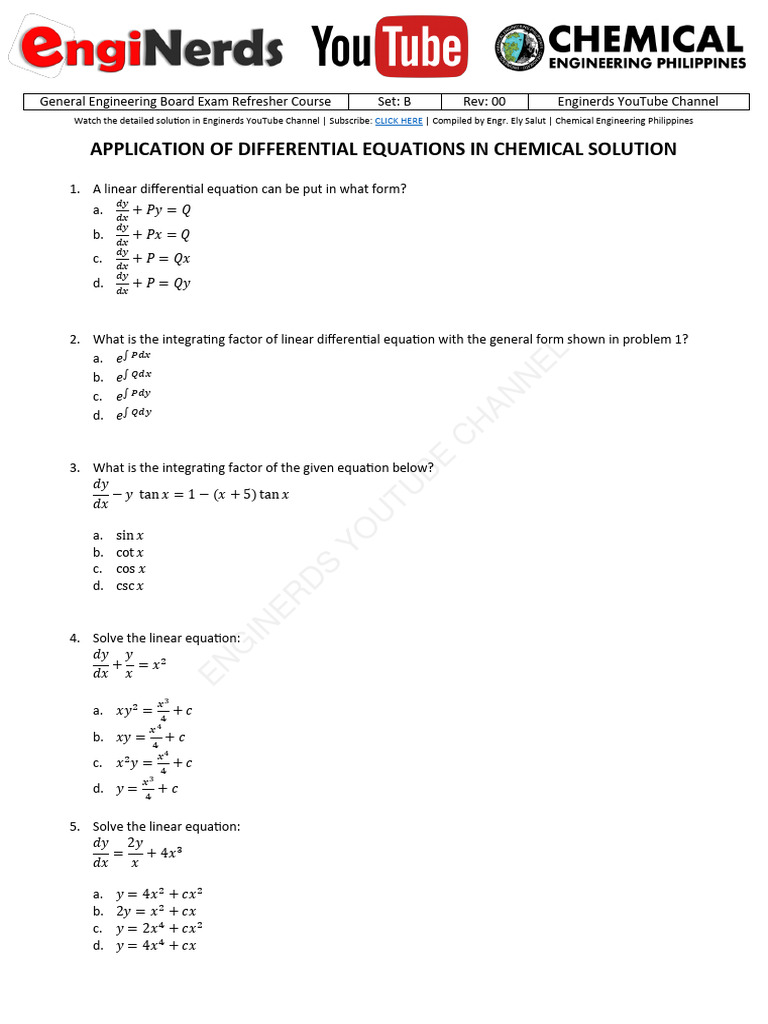 Set B - General Engineering Worksheet | PDF | Equations | Mathematical ...