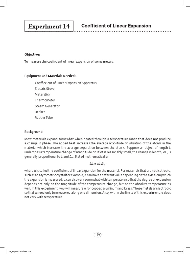 Coefficient of Linear Expansion | PDF | Thermal Expansion | Temperature