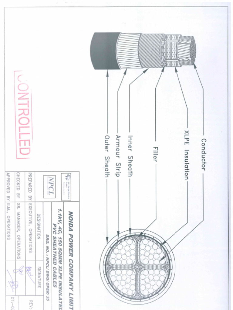 Drawing 1.1kV 4C 150 SQMM XLPE CABLE - CONTROLLED | PDF