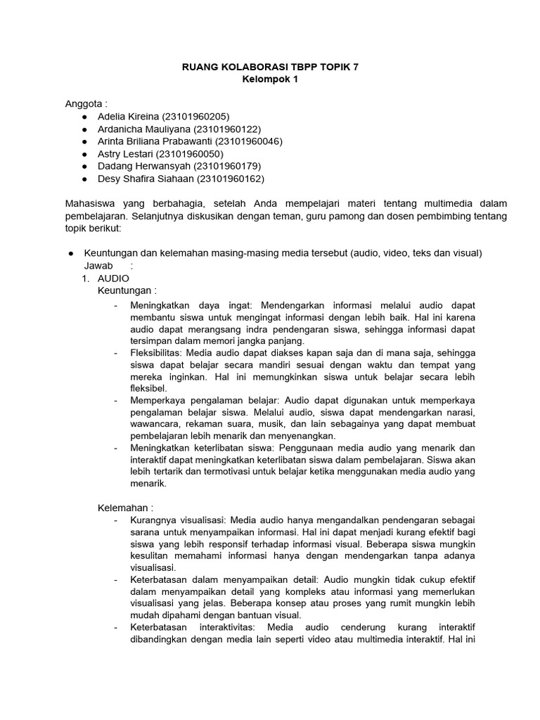 RUANG KOLABORASI TBPP TOPIK 7 - Kelompok 1 | PDF