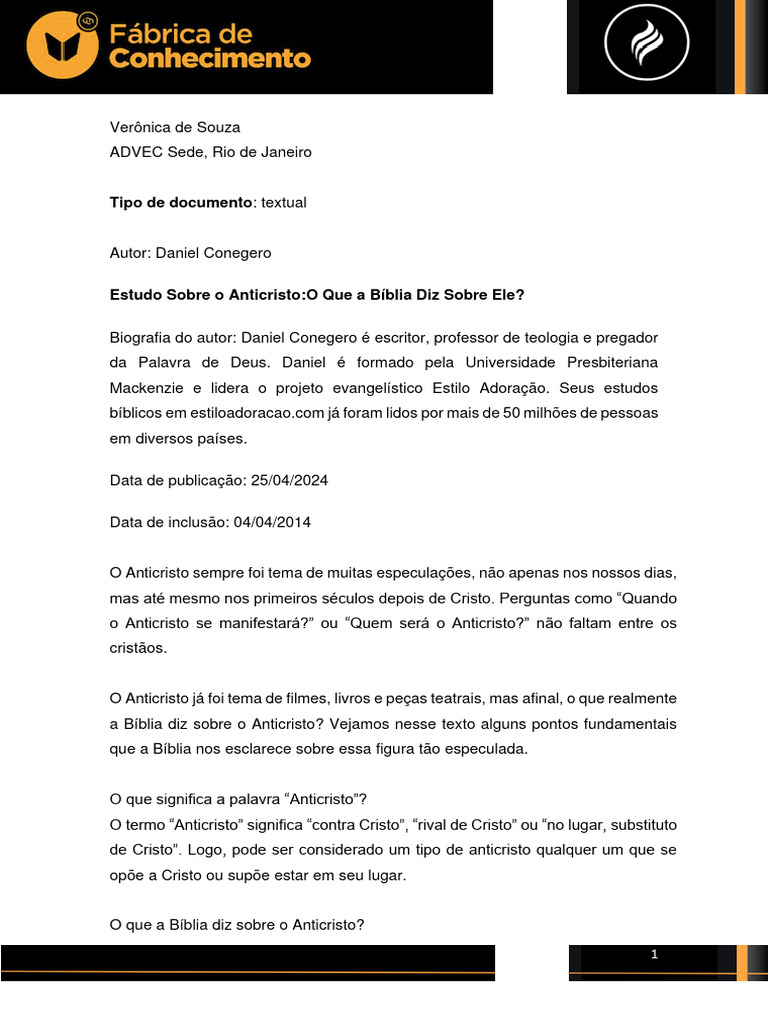 L06 - Estudo Sobre o Anticristo - O Que A Bíblia Diz Sobre Ele - Textual - Verônica de Souza ...