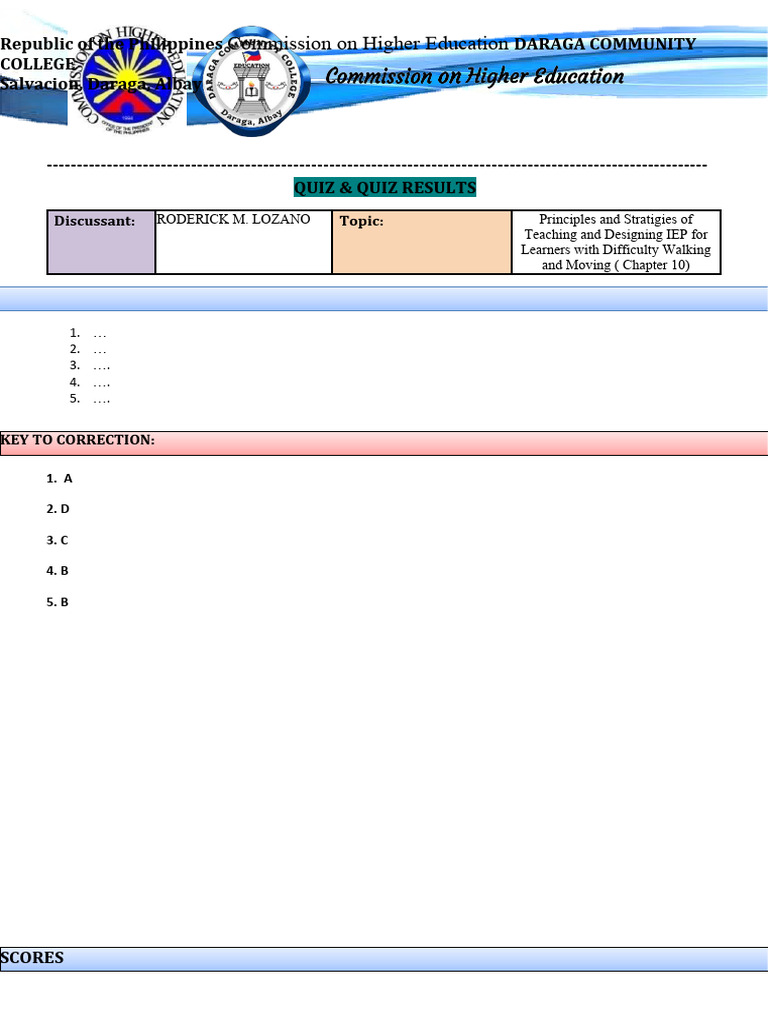 Format of Quiz and Scores Record | PDF