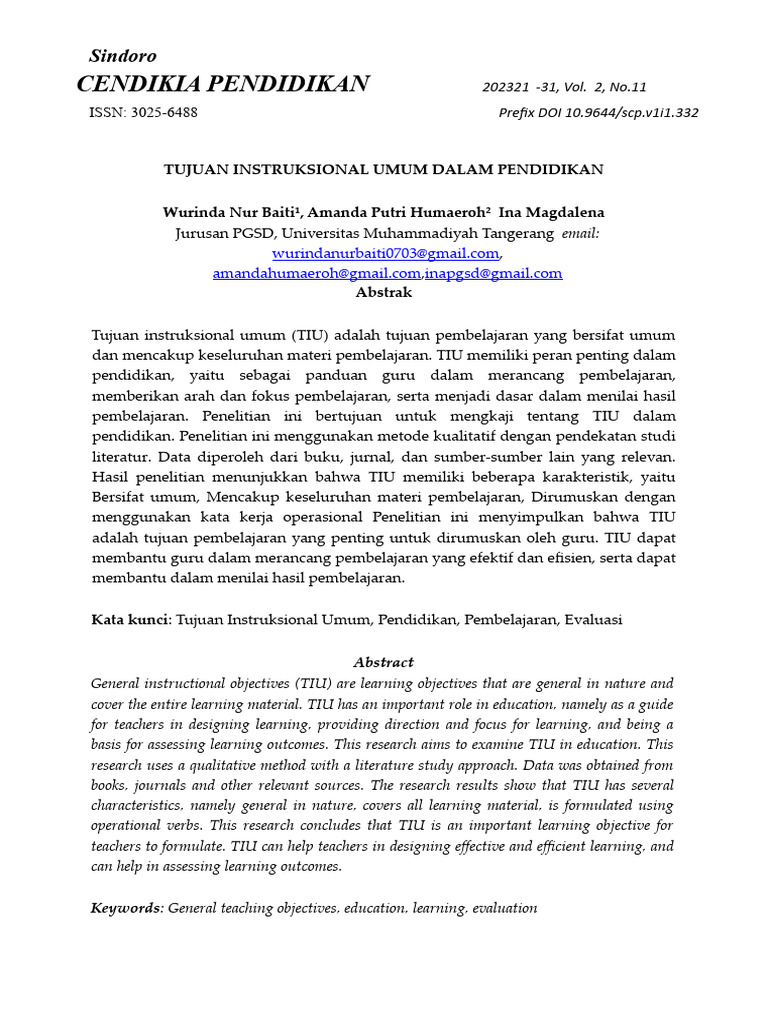 Tujuan Umum Instruksional | PDF