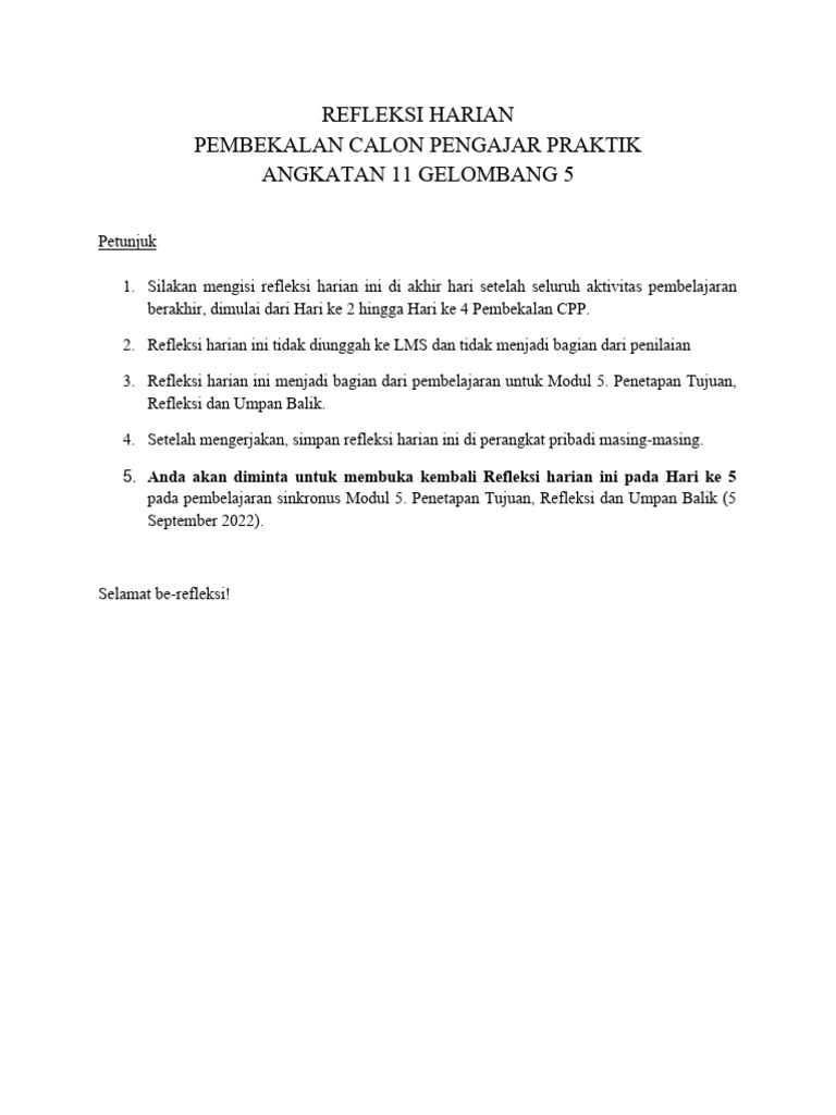 LEMBAR REFLEKSI HARIAN MANDIRI (Hari Ke 2 SD Hari Ke 4) CPP.A7.G3 | PDF