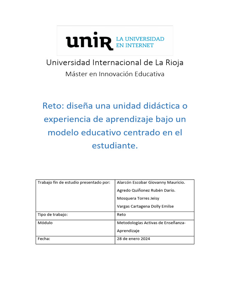 Reto Metodologias Activas Reto 29enero | PDF | Aprendizaje | Constructivismo (filosofía de la ...