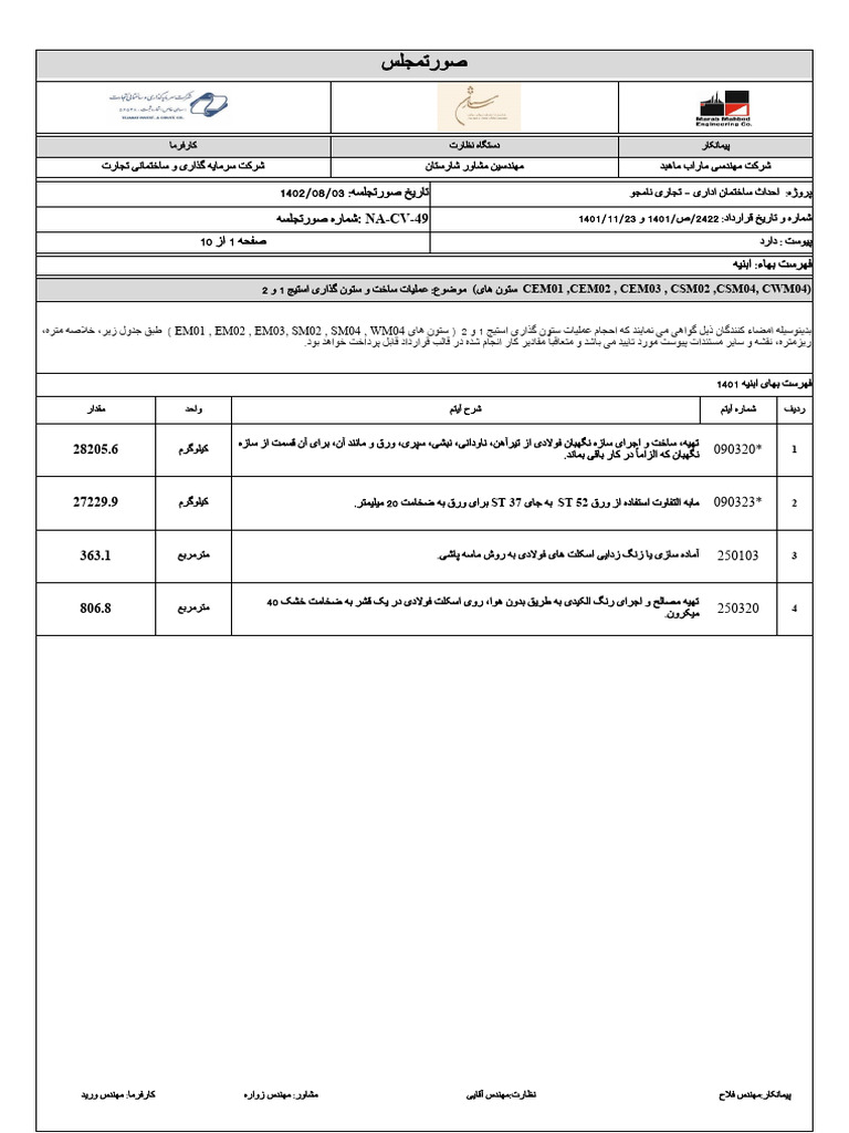 Na-cv-049- Em01,Em02. Em03,Sm04,Sm02,Wm04 عملیات ستون گذاری استج 1 و 2 ستونهای | PDF