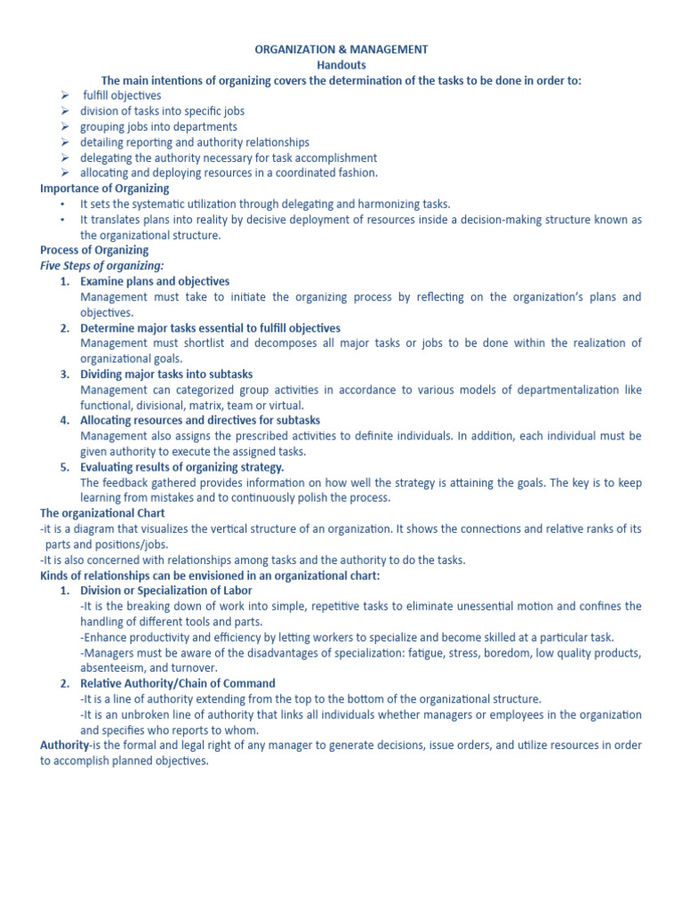 ORGANIZATION-handouts | PDF | Organizational Structure | Business Economics
