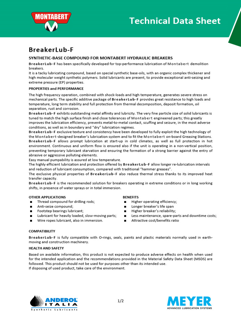 BreakerLub-F (EN - Nov'13) | PDF | Lubricant | Materials