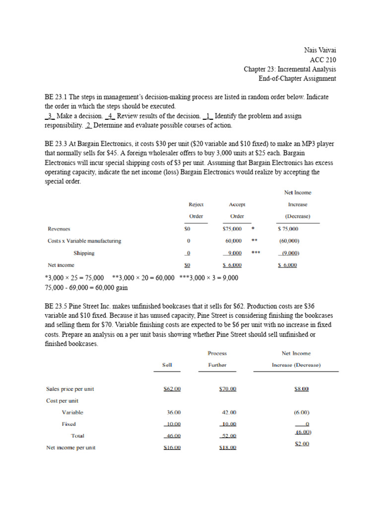 Nais V. ACC 210 - CH 23 EOC Assignment | PDF | Cost Of Goods Sold | Cost