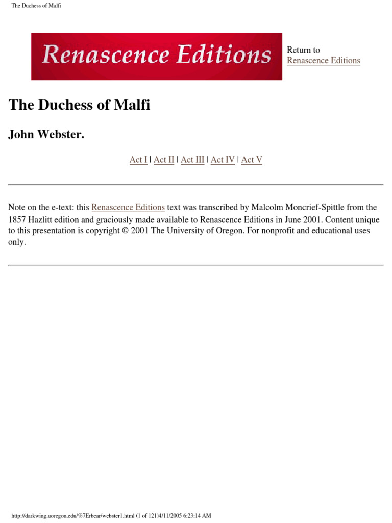 ENGL211 The Duchess of Malfi 107038 | PDF