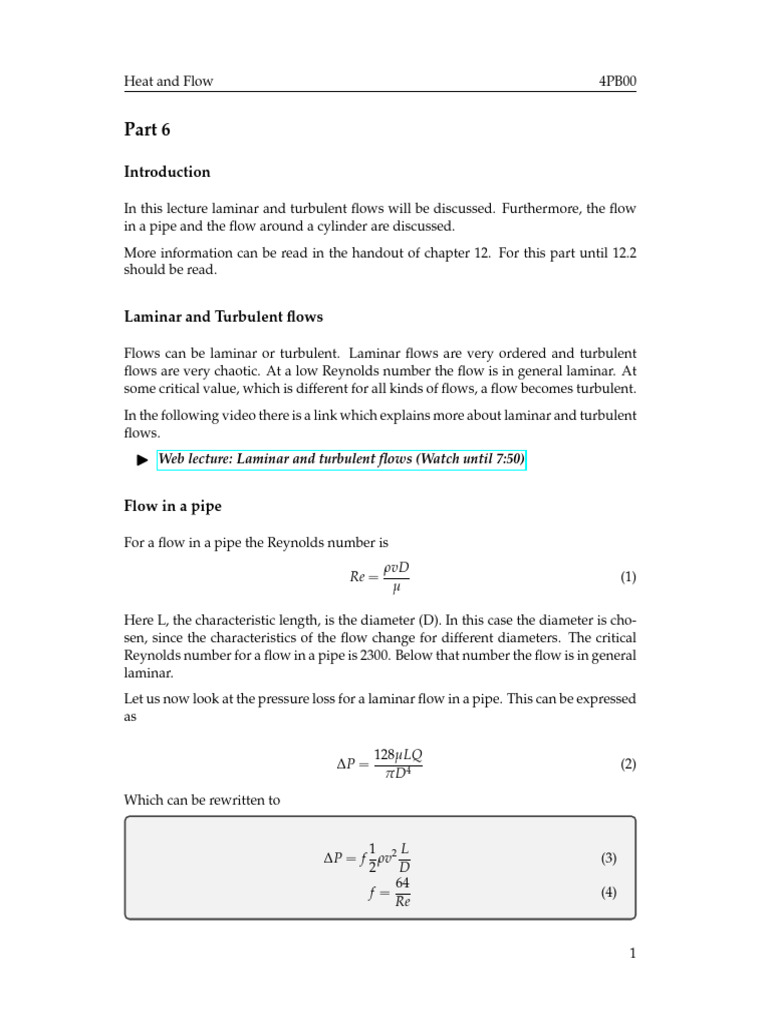 Part 6 Flow Viscous Flows | PDF | Reynolds Number | Laminar Flow