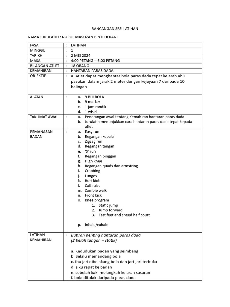 Rancangan Sesi Latihan-Bola Jaring | PDF