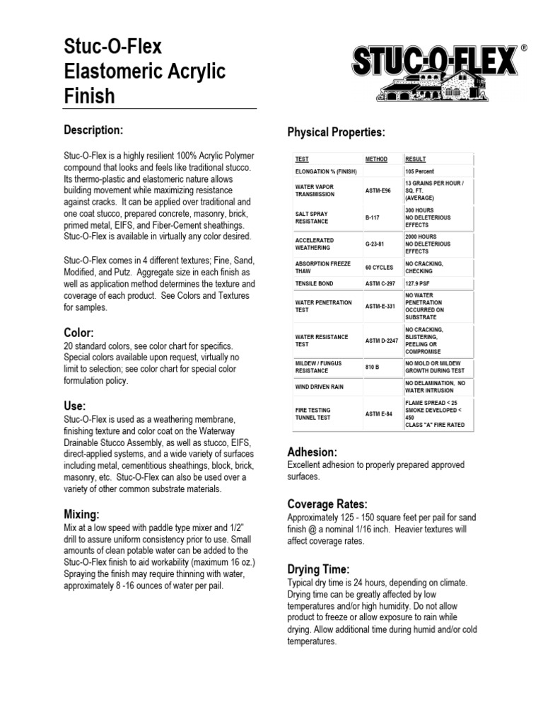 Stuc-O-Flex Datasheet | PDF | Paint | Acrylic Paint