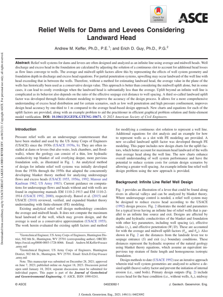 Relief Wells For Dams and Levees Considering Landward Head | PDF ...