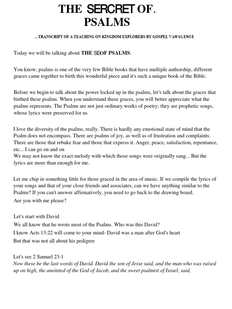 Exploring the Power of Psalms | PDF | Psalms | David