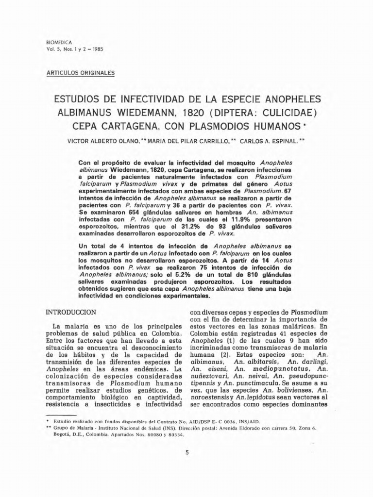 Estudios de Infectividad de La Especie Anopheles Albimanus | PDF ...