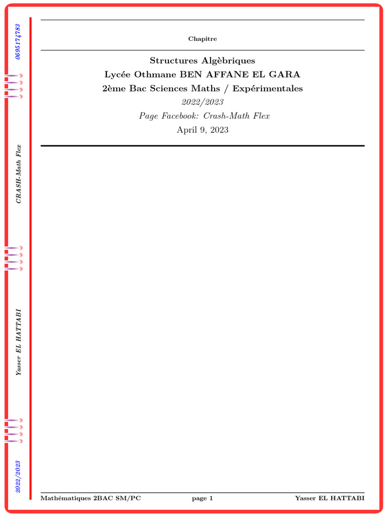 Structures Algébriques 2 Bac SM | PDF | Groupe (Mathématiques ...