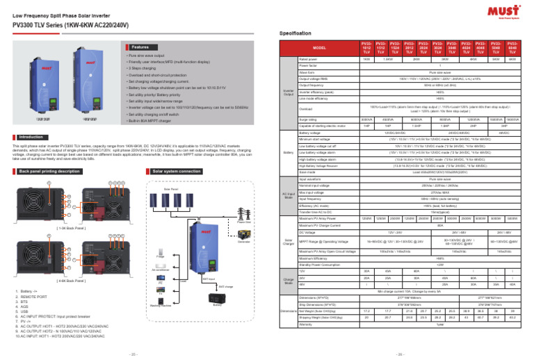 Inversor Must 14-Pv3300-Tlv 1 A 6 Kva | PDF | Power Inverter | Mains ...