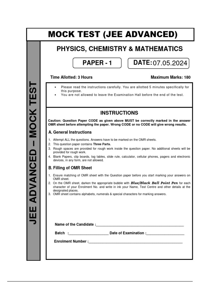 Adv Paper 1 (07.05.2024) | PDF | Force | Mass