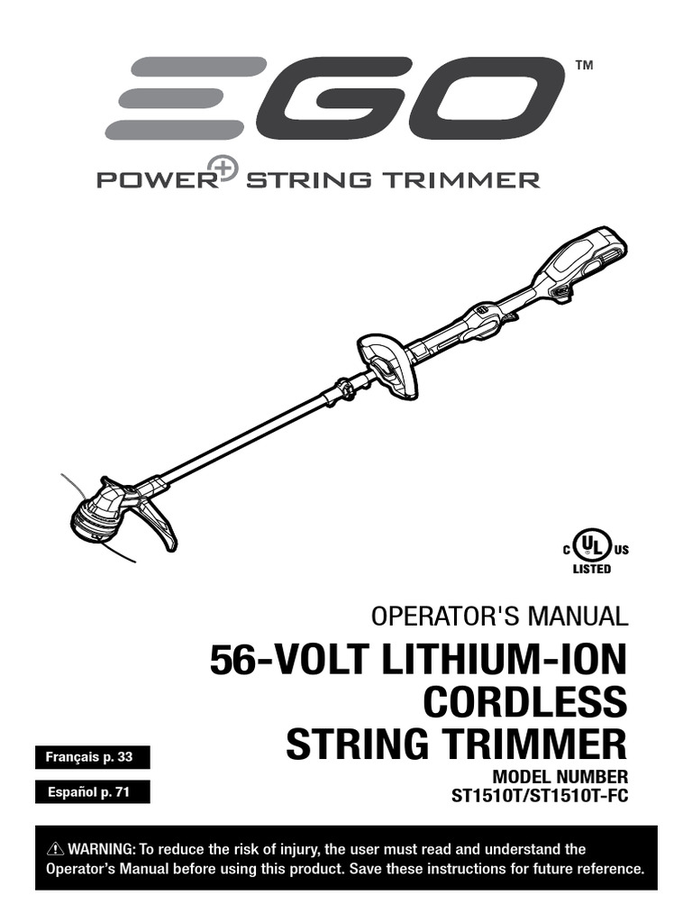 56-Volt Lithium-Ion Cordless String Trimmer: Operator'S Manual | PDF ...