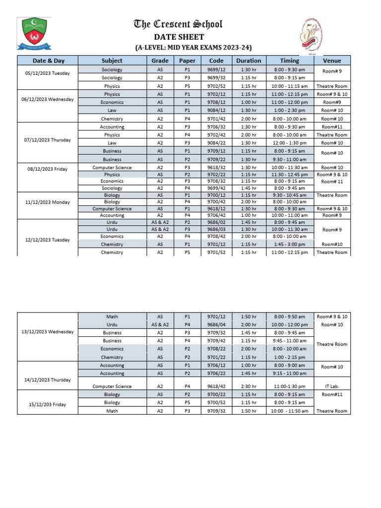Third Revised Datesheet Pdf