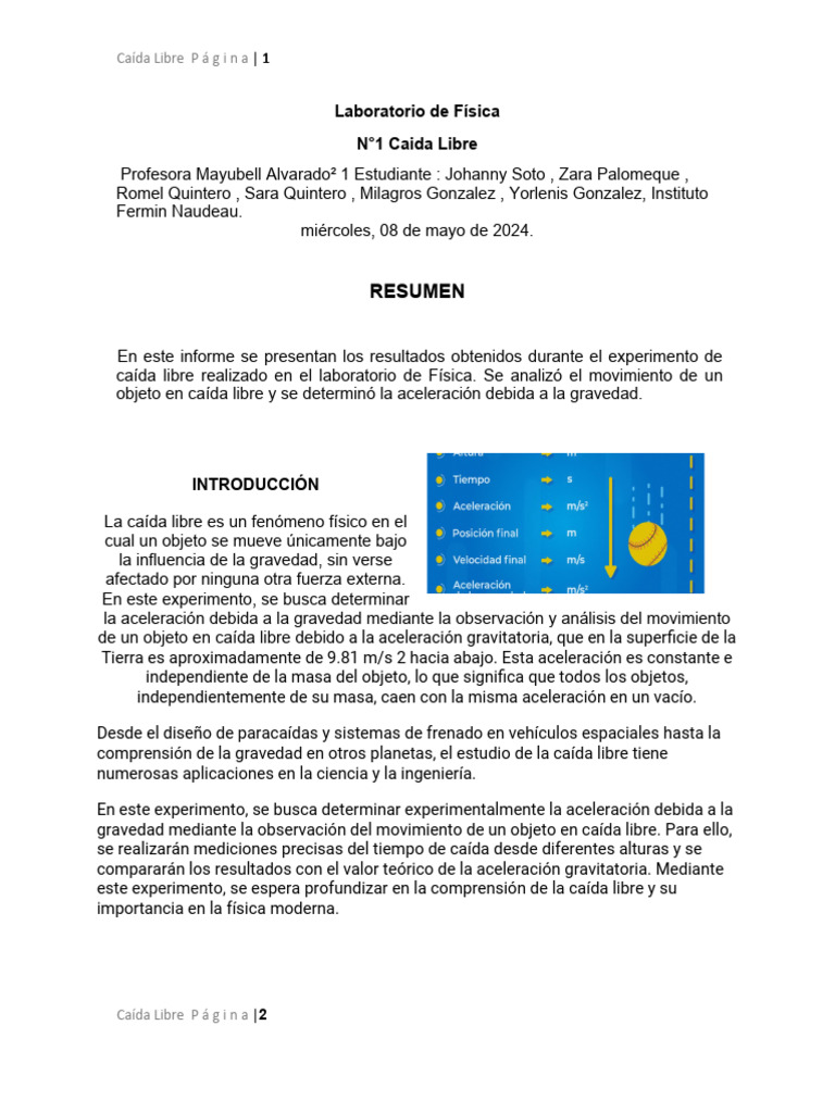 Ejemplo de Informe - 1 | PDF | Experimentar | Gravedad