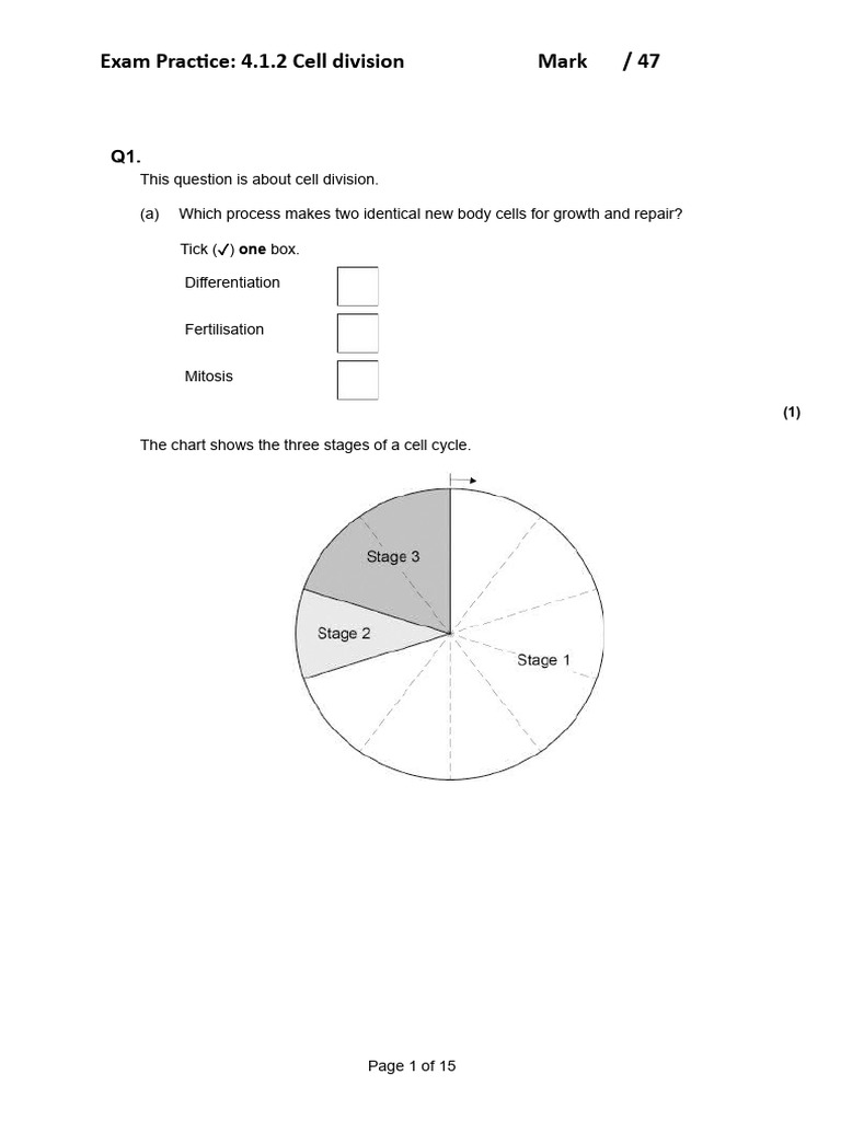 Cell Division Exam Practice Questions | PDF | Cell (Biology) | Genetics