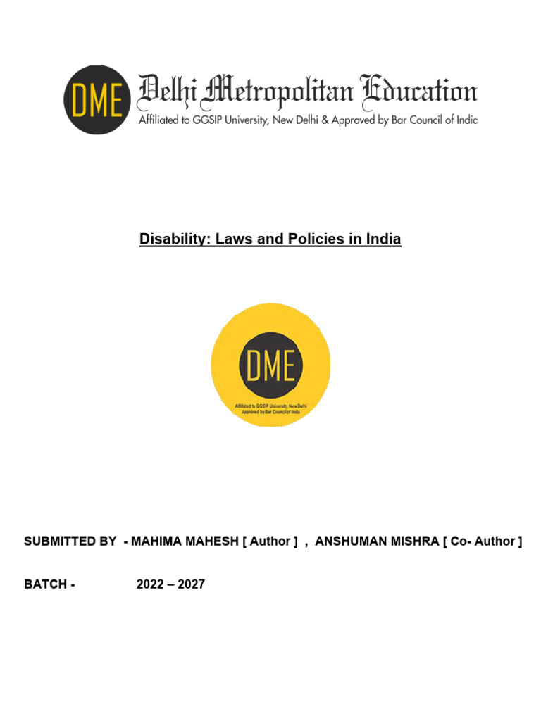 Disability Laws and Policies in India | Download Free PDF | Disability ...