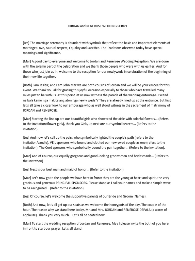 Script For Wedding | PDF | Wedding | Rites Of Passage