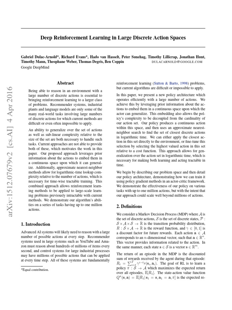 Deep Reinforcement Learning in Large Discrete Action Spaces | Download ... Deep Reinforcement Learning in Large Discrete Action Spaces | Download ...