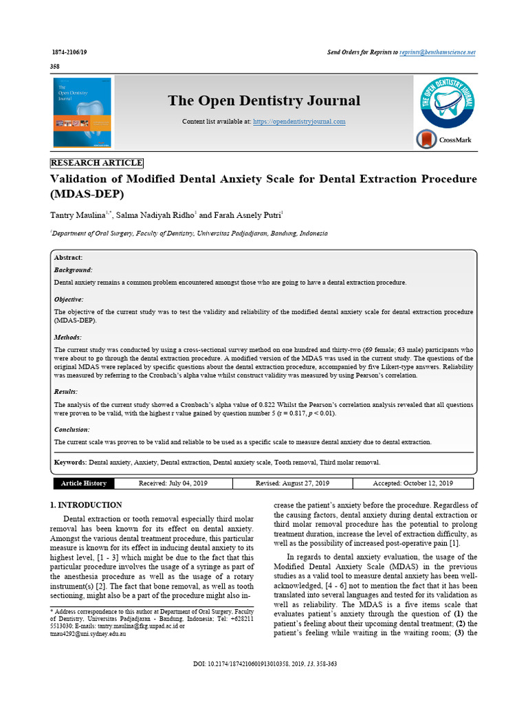 Validating Modified Dental Anxiety Scale | PDF | Validity (Statistics ...