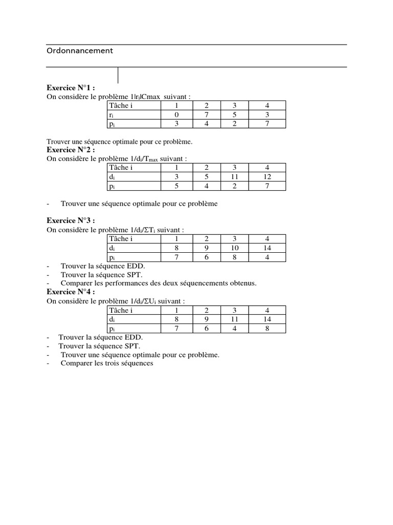 Problèmes d'ordonnancement et séquences optimales | PDF