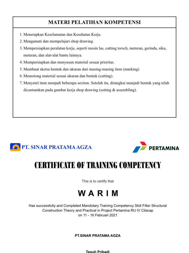 Warim Pertamina Back | PDF