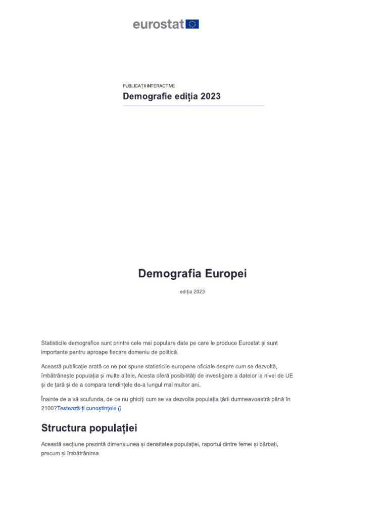 Demografie Ediția 2023 - Eurostat | PDF