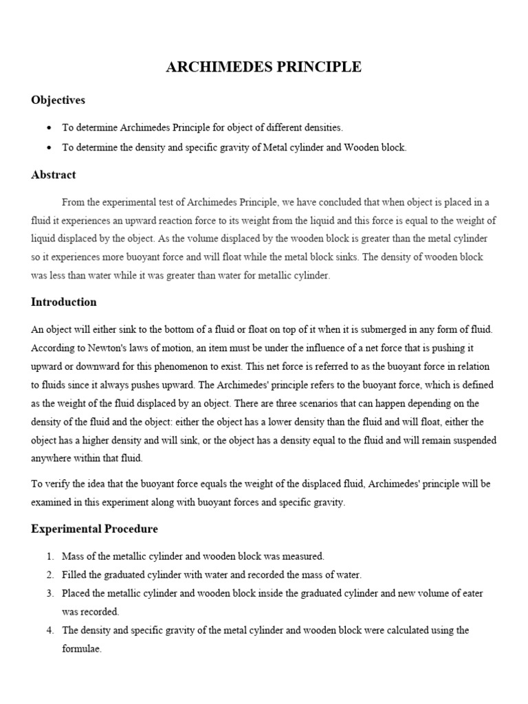 ARCHIMEDES PRINCIPLE | PDF | Buoyancy | Density
