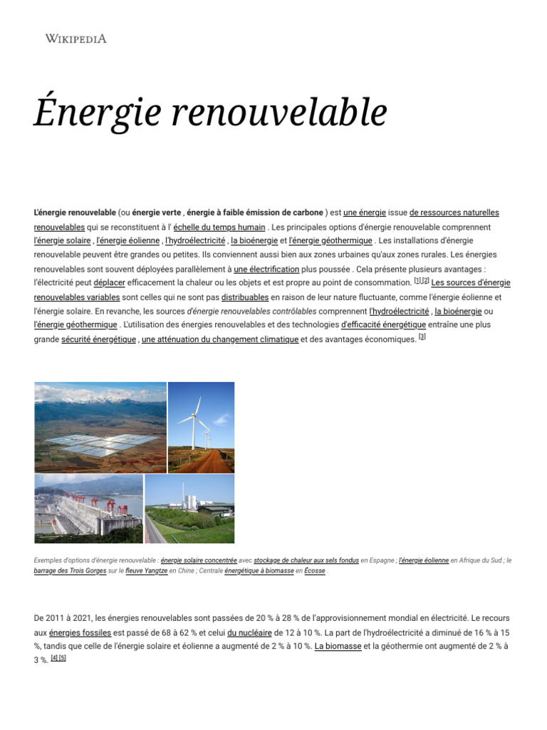 Renewable Energy - Wikipedia | PDF | Renewable Energy | Hydroelectricity