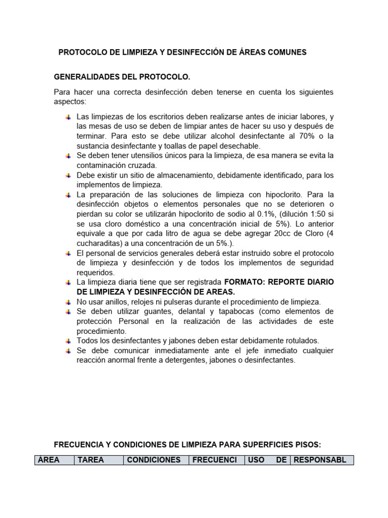 Protocolo de Limpieza y Desinfección | PDF | Residuos | Cloro