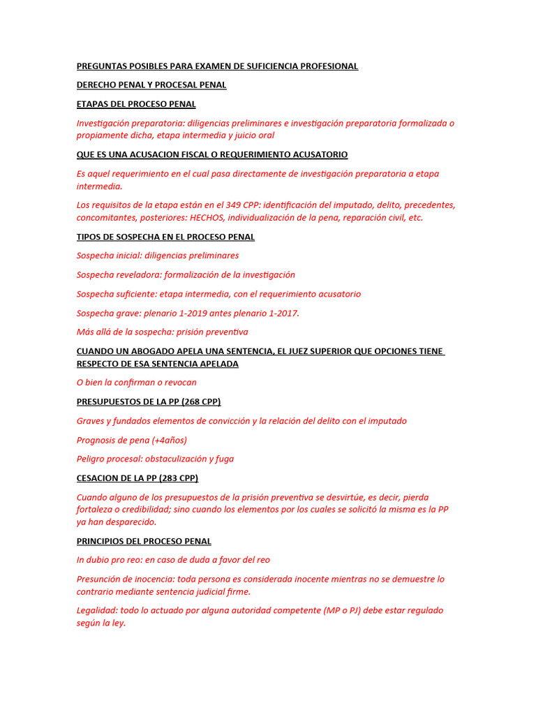 Preguntas Posibles para Examen de Suficiencia Profesional Preguntas ... Preguntas Posibles para Examen de Suficiencia Profesional Preguntas ...