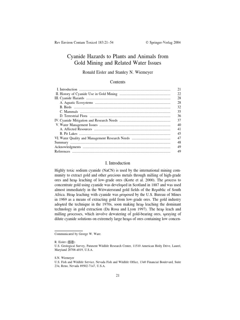 Cyanide Hazards To Plants and Animals From | PDF | Cyanide | Gold
