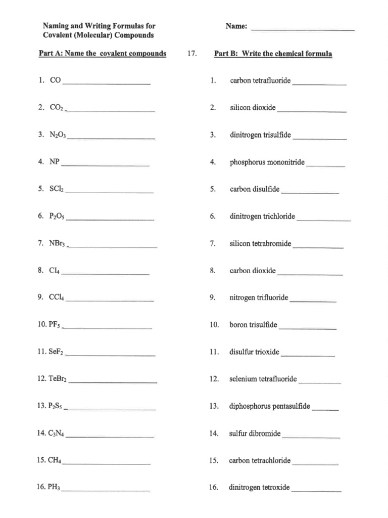 Naming and Writing Covalent Compounds and KEY (1) | PDF