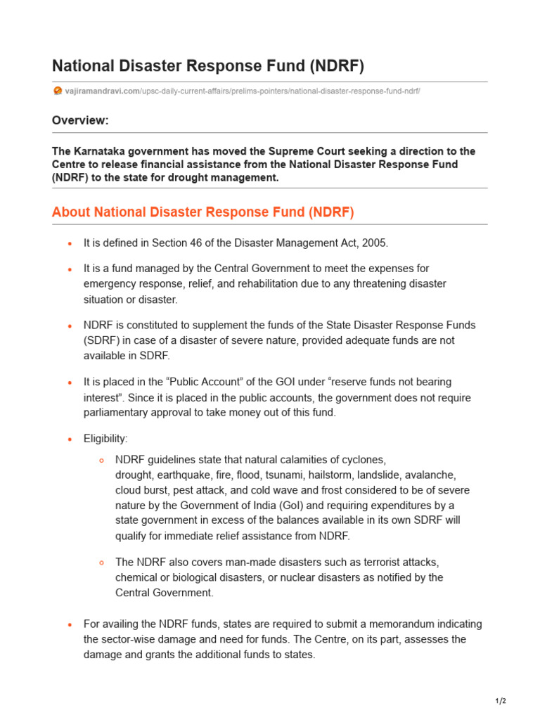 National Disaster Response Fund NDRF | PDF | Natural Disasters ...
